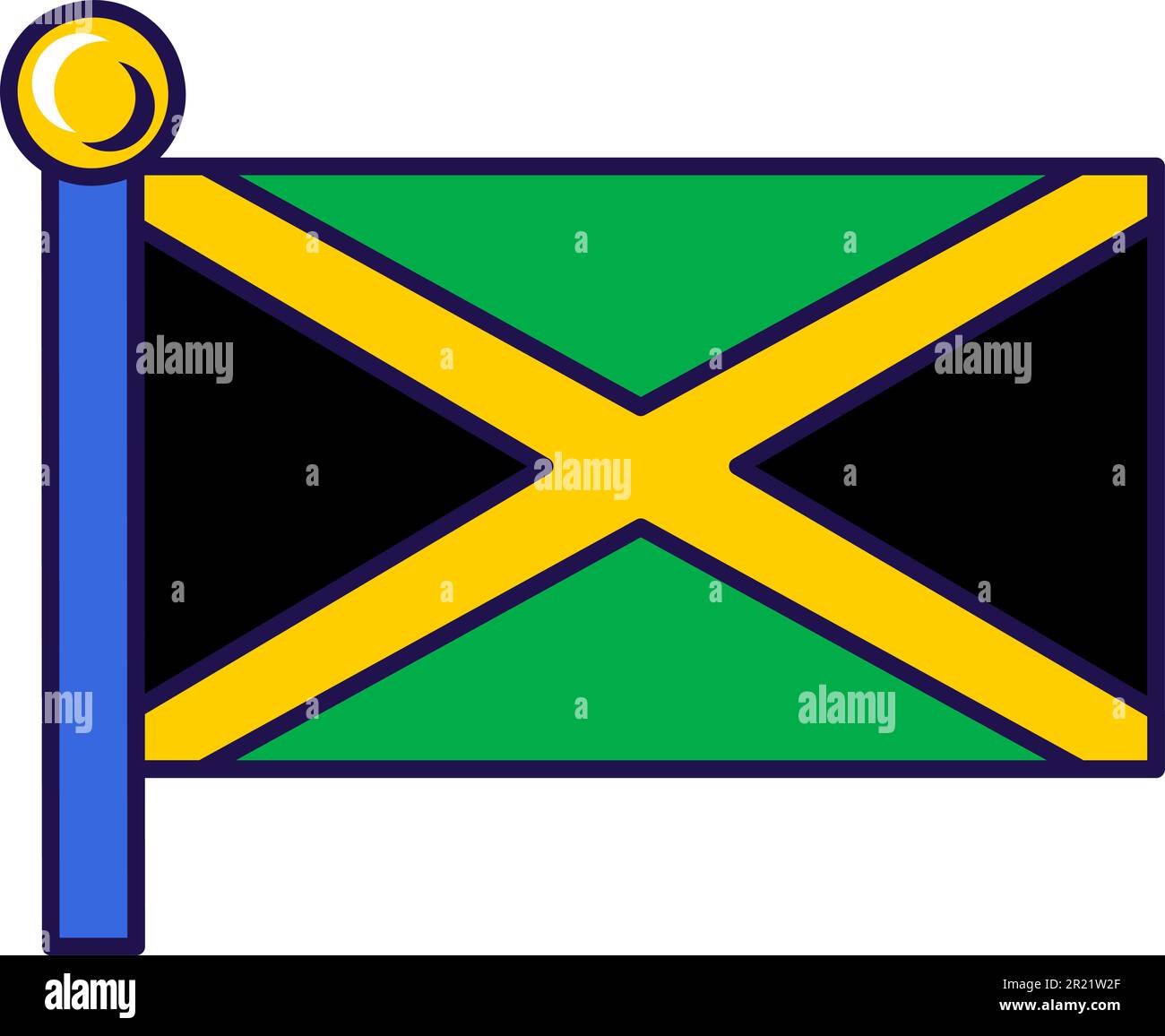 Drapeau de l'île du pays de la Jamaïque sur le vecteur flagstaff. Croix ...