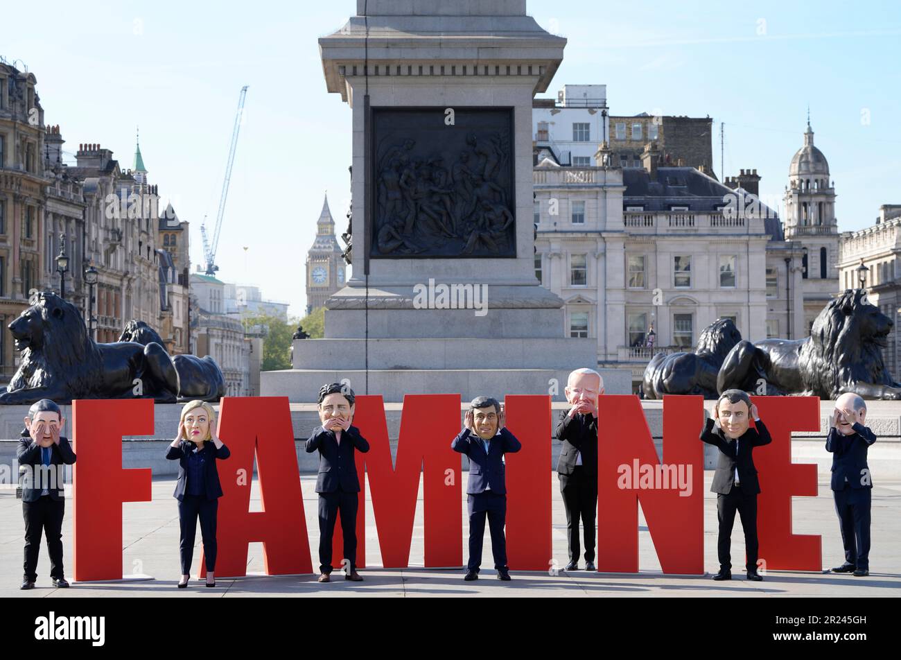 Oxfam's satirical 'big heads' of the G7 leaders pose in Trafalgar ...