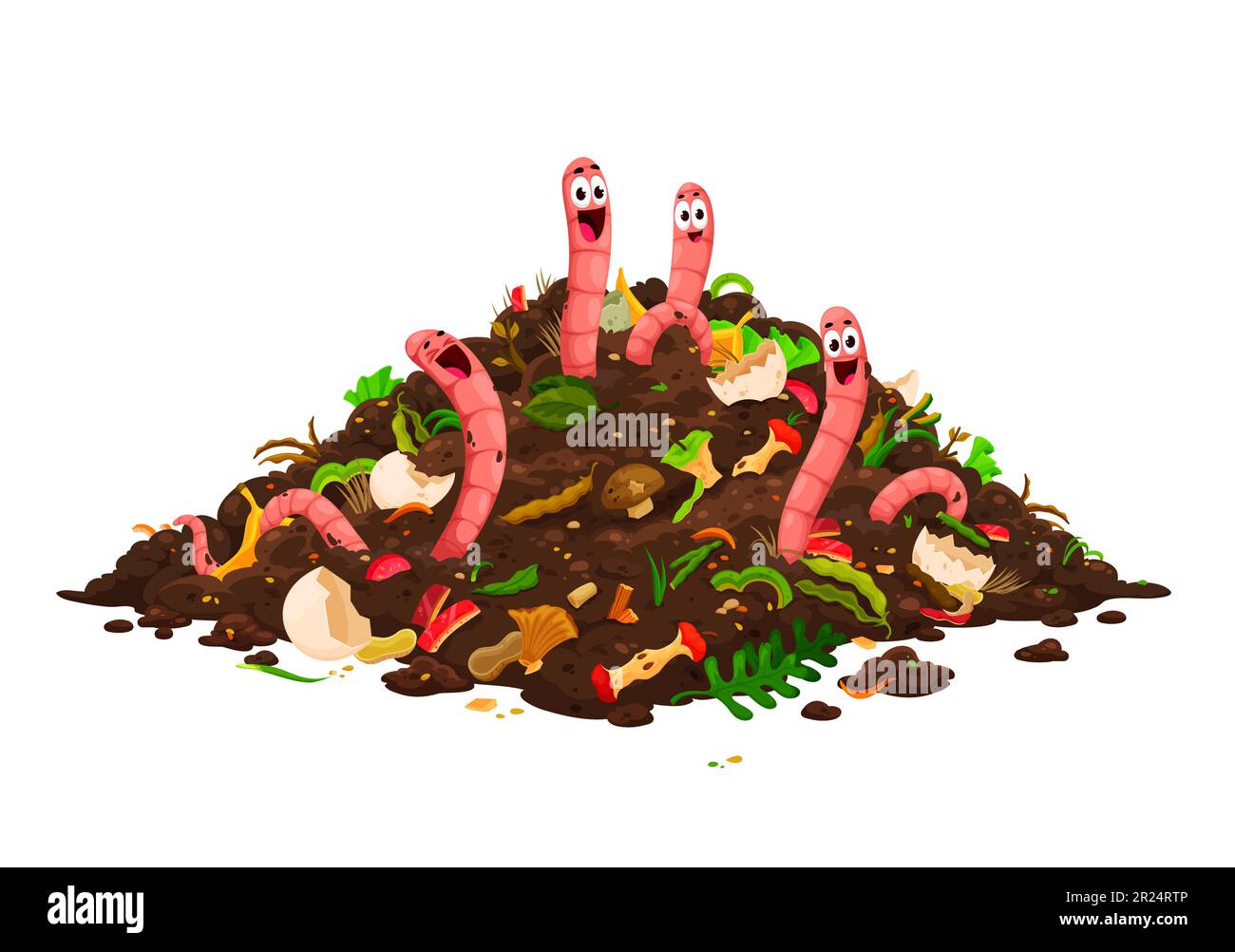 Personnages de ver de compost de dessin animé dans le sol. Vecteur ...