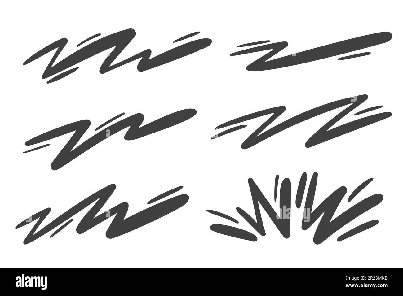 Lignes Doodle. Squiggle snoosh main bande dessinée marques de courbe ...