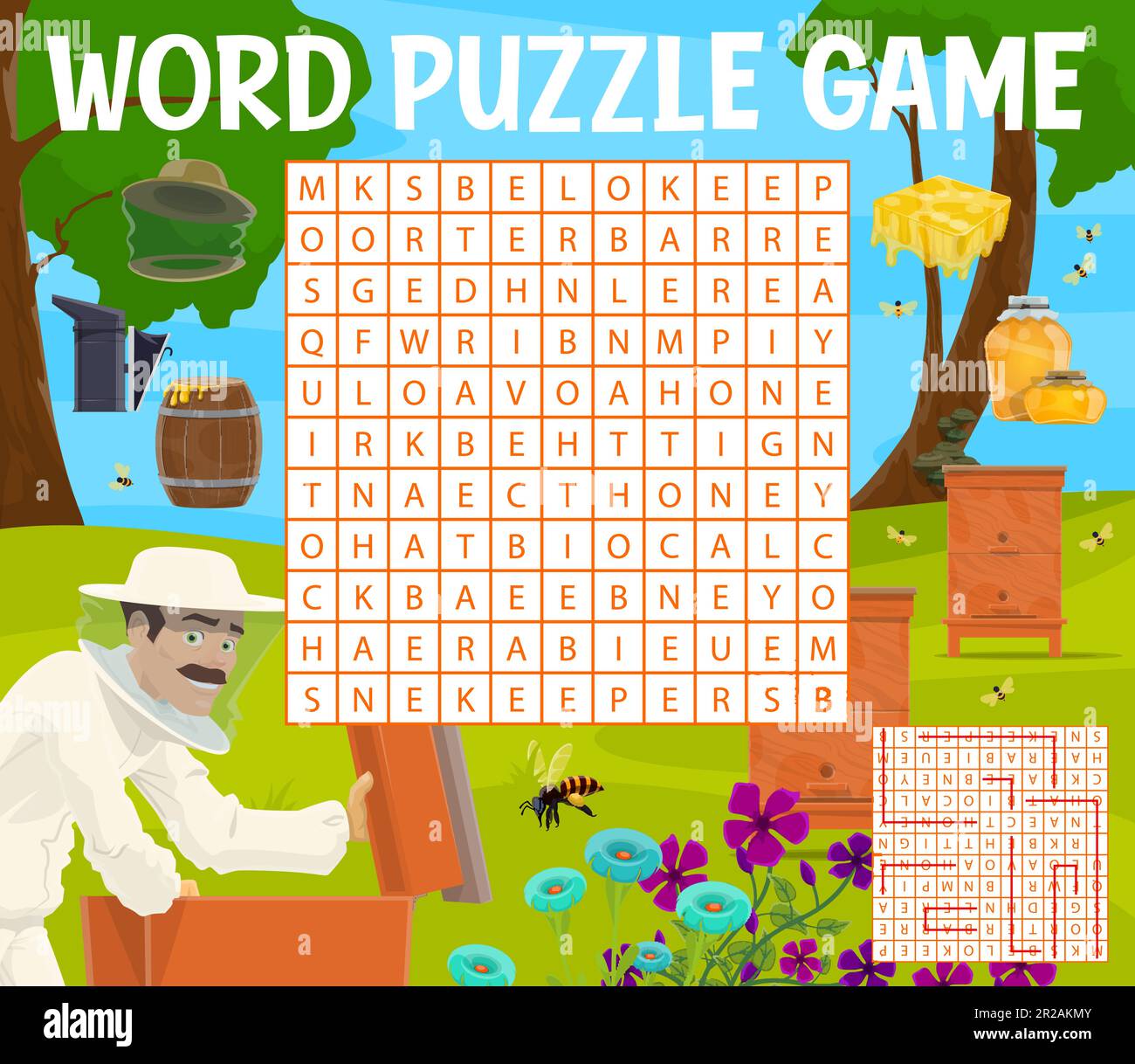 Feuille de calcul du jeu de puzzle apieepeeping et recherche de mots apiary. Labyrinthe de mots ...