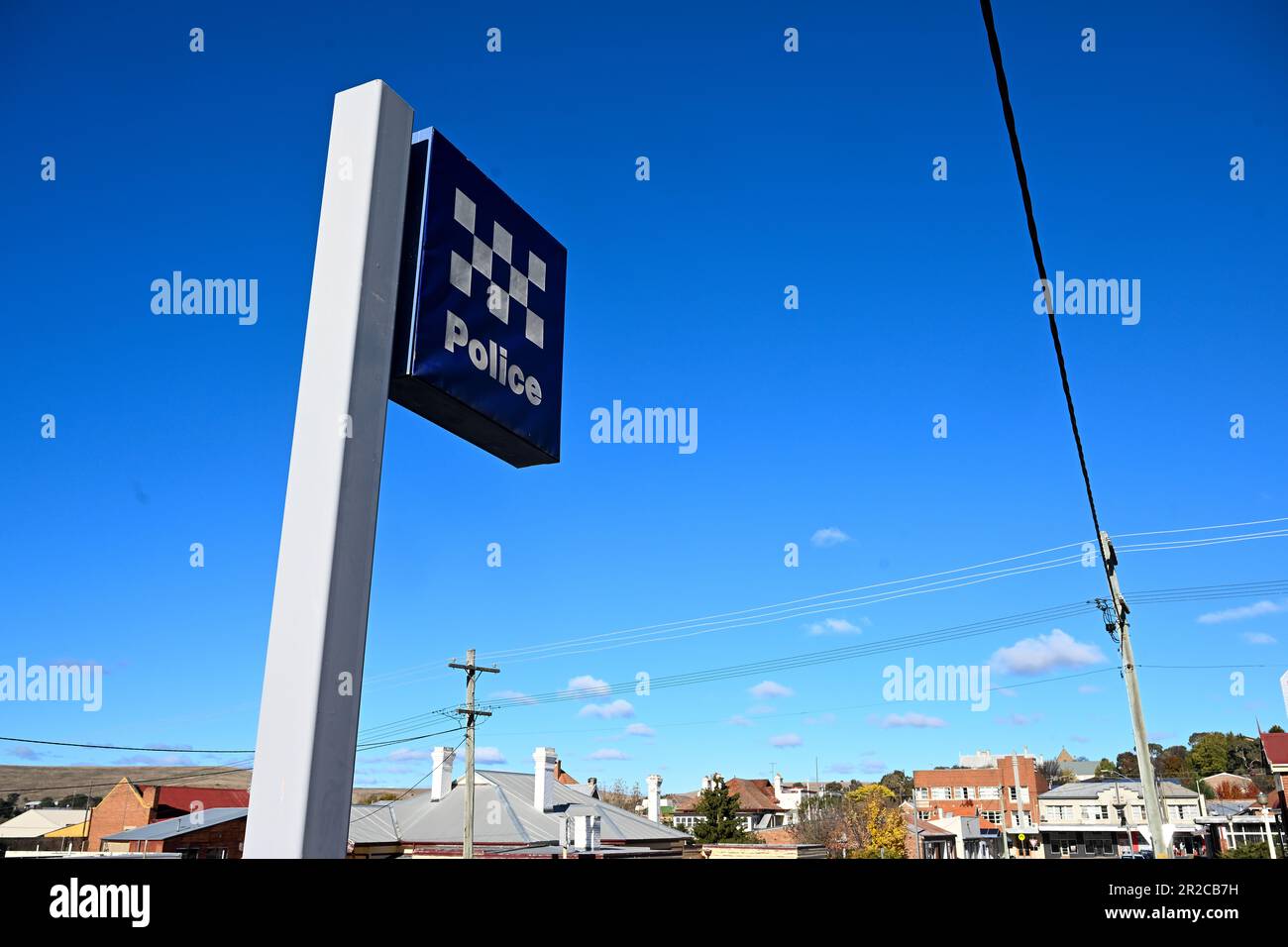 Une vue générique d'un panneau de police au poste de police de Cooma ...
