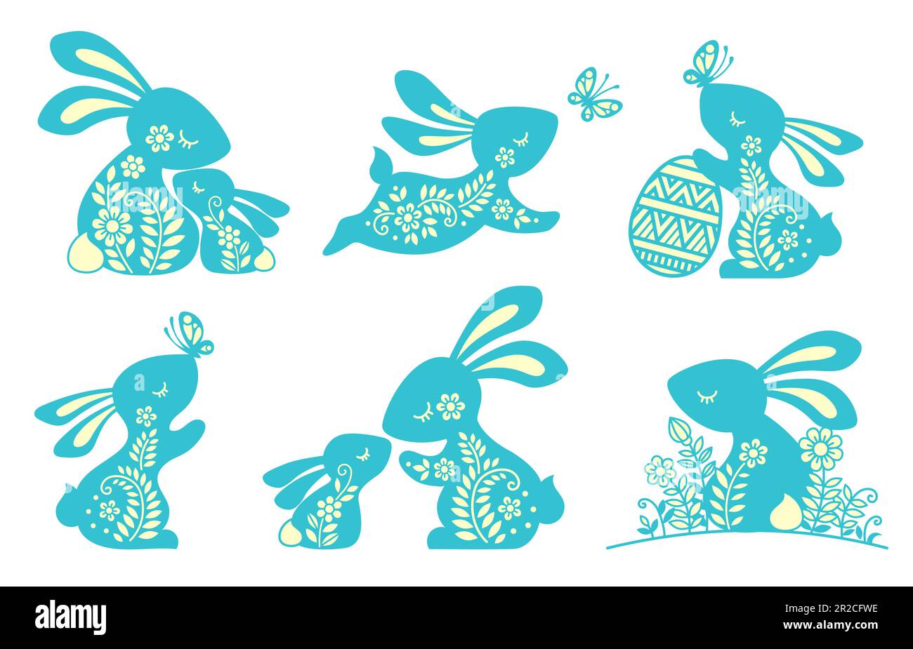 Ensemble de lapins de pâques ornés. Illustration vectorielle lièvre ...