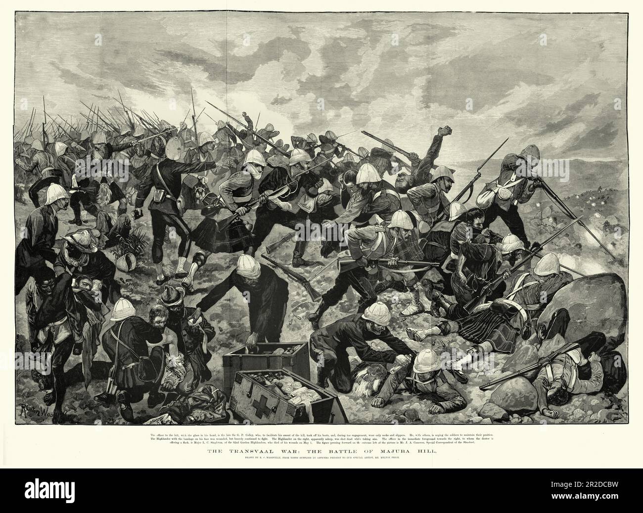 Illustration ancienne de la bataille de Majuba Hill pendant la première ...