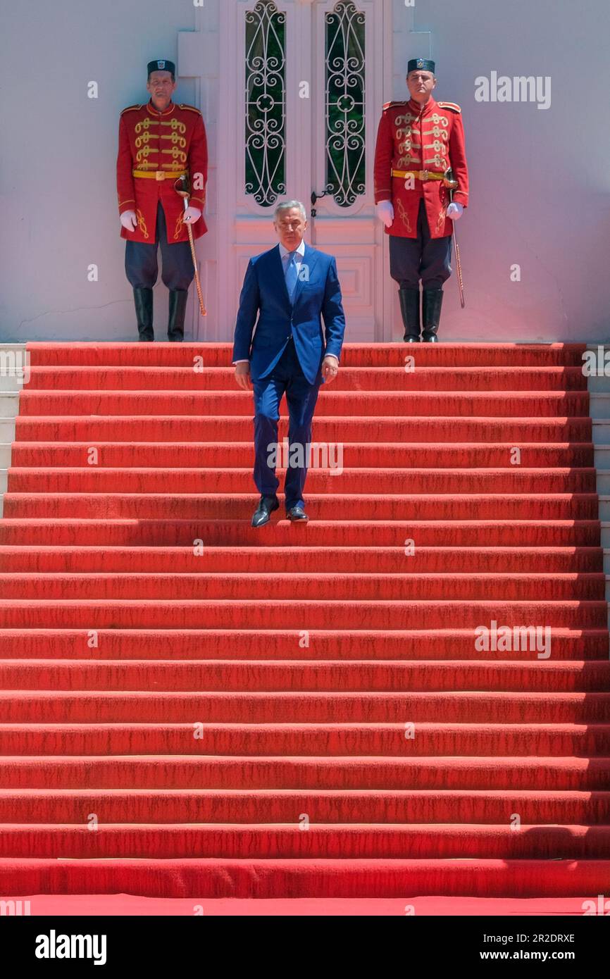 Outgoing Montenegro President Milo Djukanovic arrives at a farewell ...