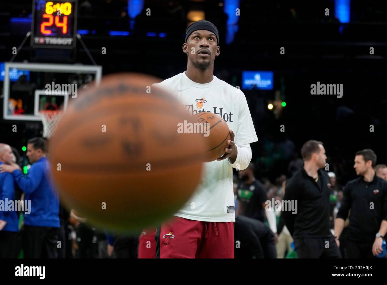 Miami Heat forward Jimmy Butler warms up before Game 2 of the team's ...