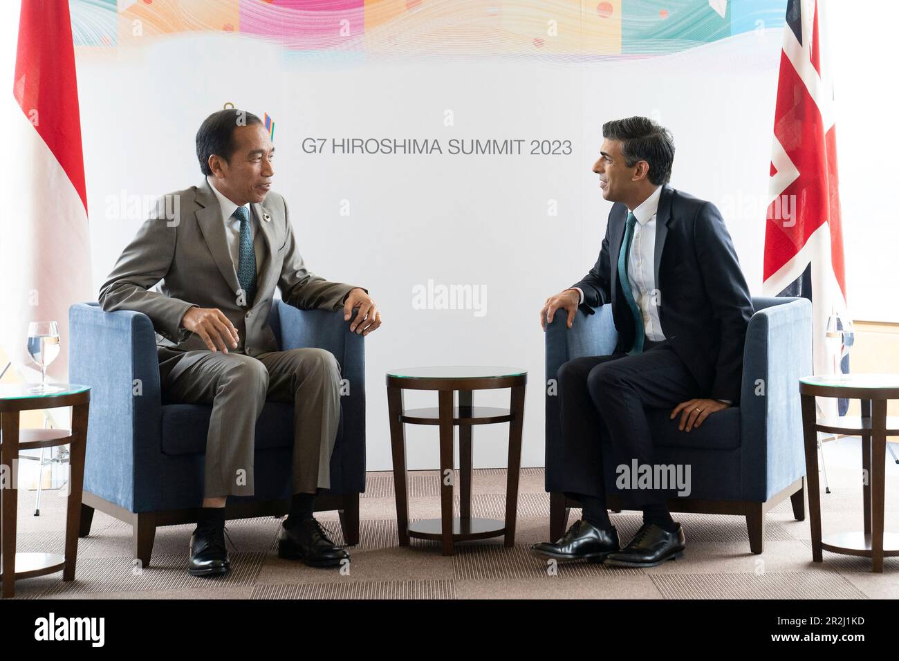 Britain's Prime Minister Rishi Sunak, right, meets Indonesian President Joko Widodo during their ...