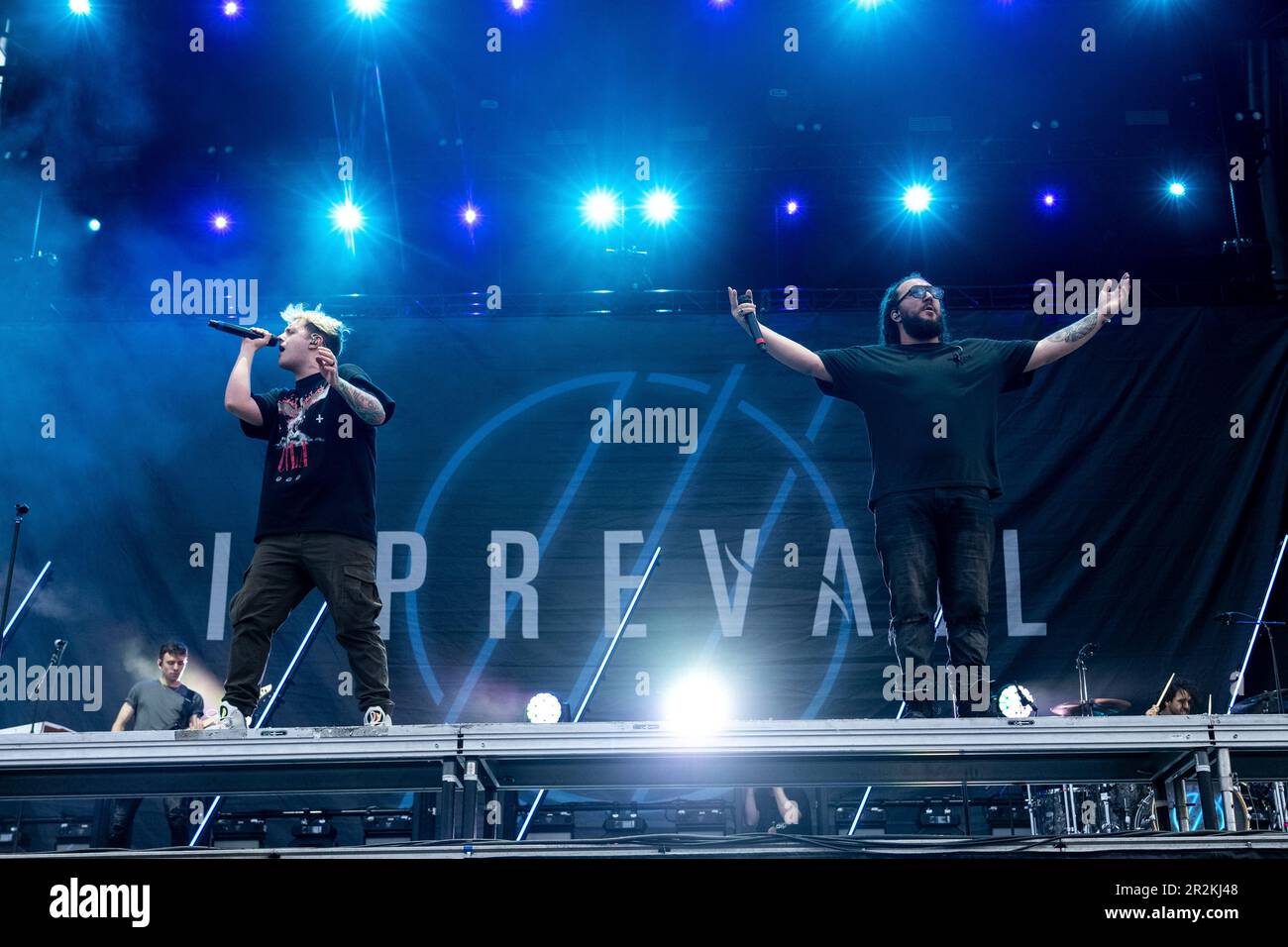 Brian Burkheiser, left, and Eric Vanlerberghe of I Prevail perform at ...