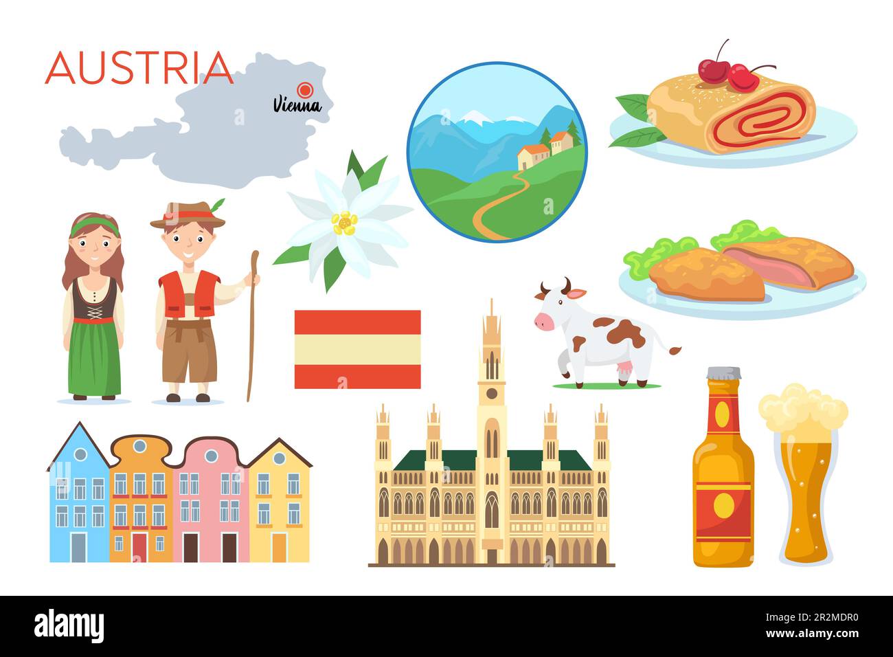Symboles traditionnels de l'Autriche dessin animé vecteur illustration ...