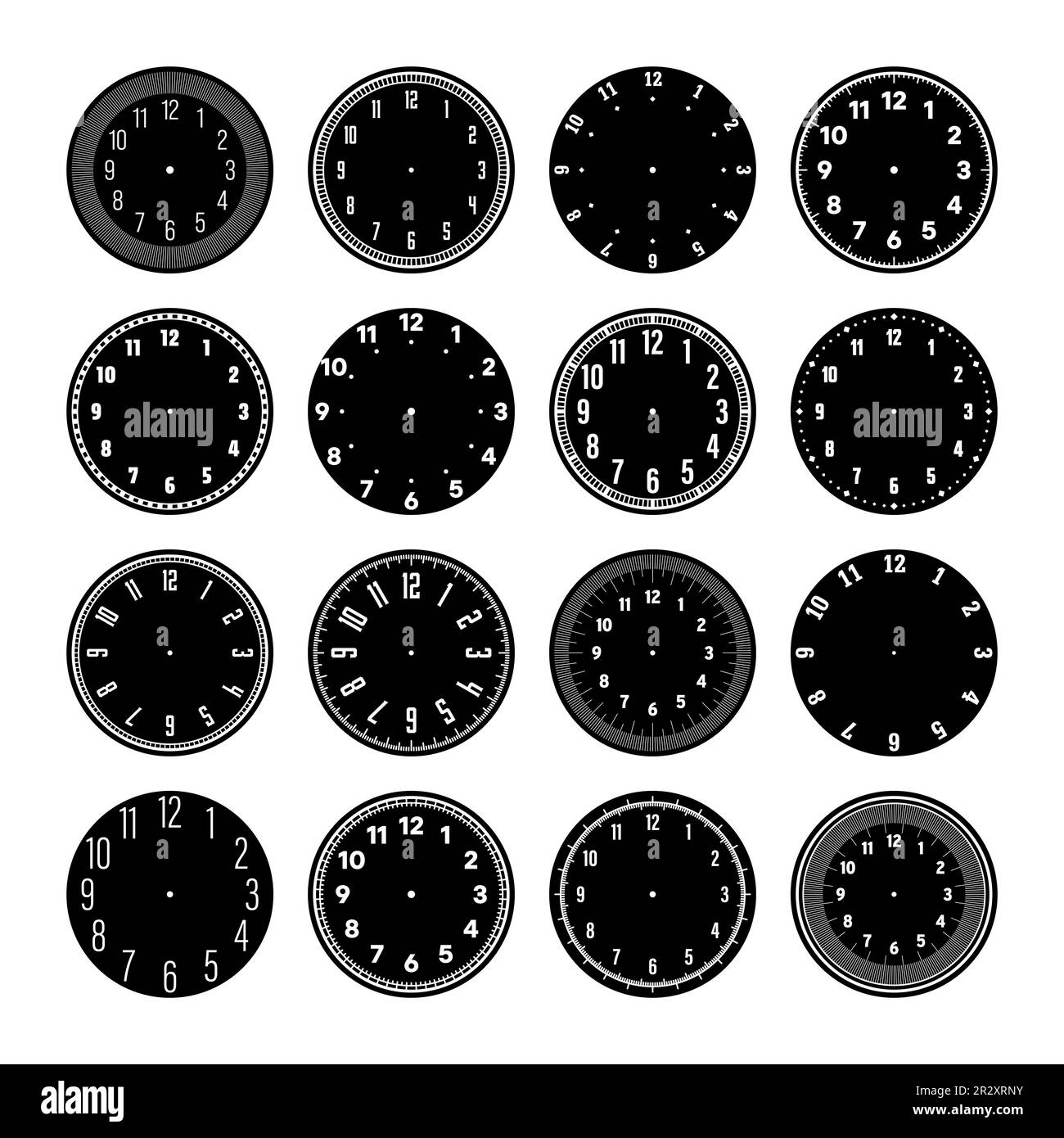 Cadrans d'horloge mécaniques, cadran de montre avec chiffres, cadre ...