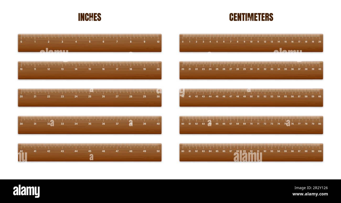 Différentes règles en bois réalistes avec échelle de mesure et ...