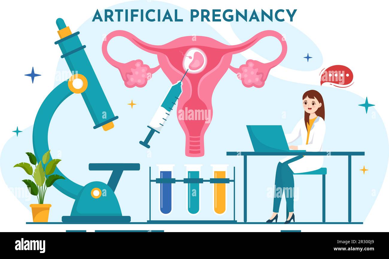 Schéma de grossesse artificielle Illustration avec couple après le ...