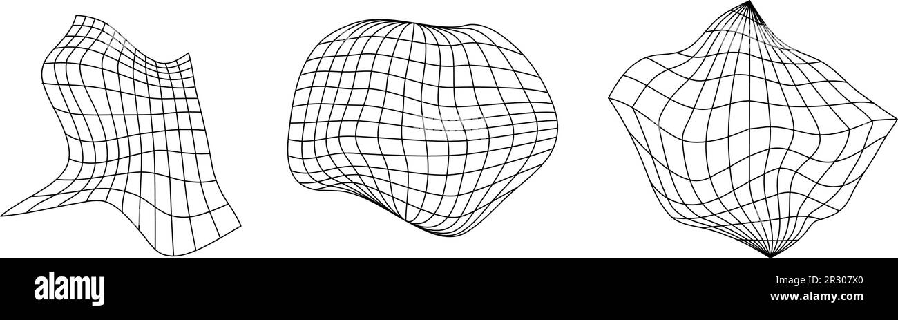 Collection d'éléments filaires déformés. Grille de surface géométrique. Formes de losange et de ...