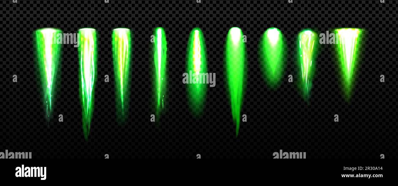 Vaisseau spatial vert fusée feu lumière fumée sentier vfx. Effet ...