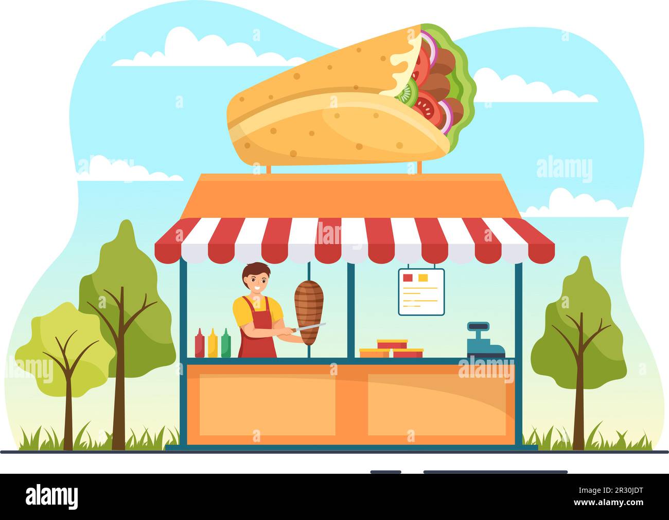 Illustration vectorielle Kebab avec farce de poulet ou de viande de ...