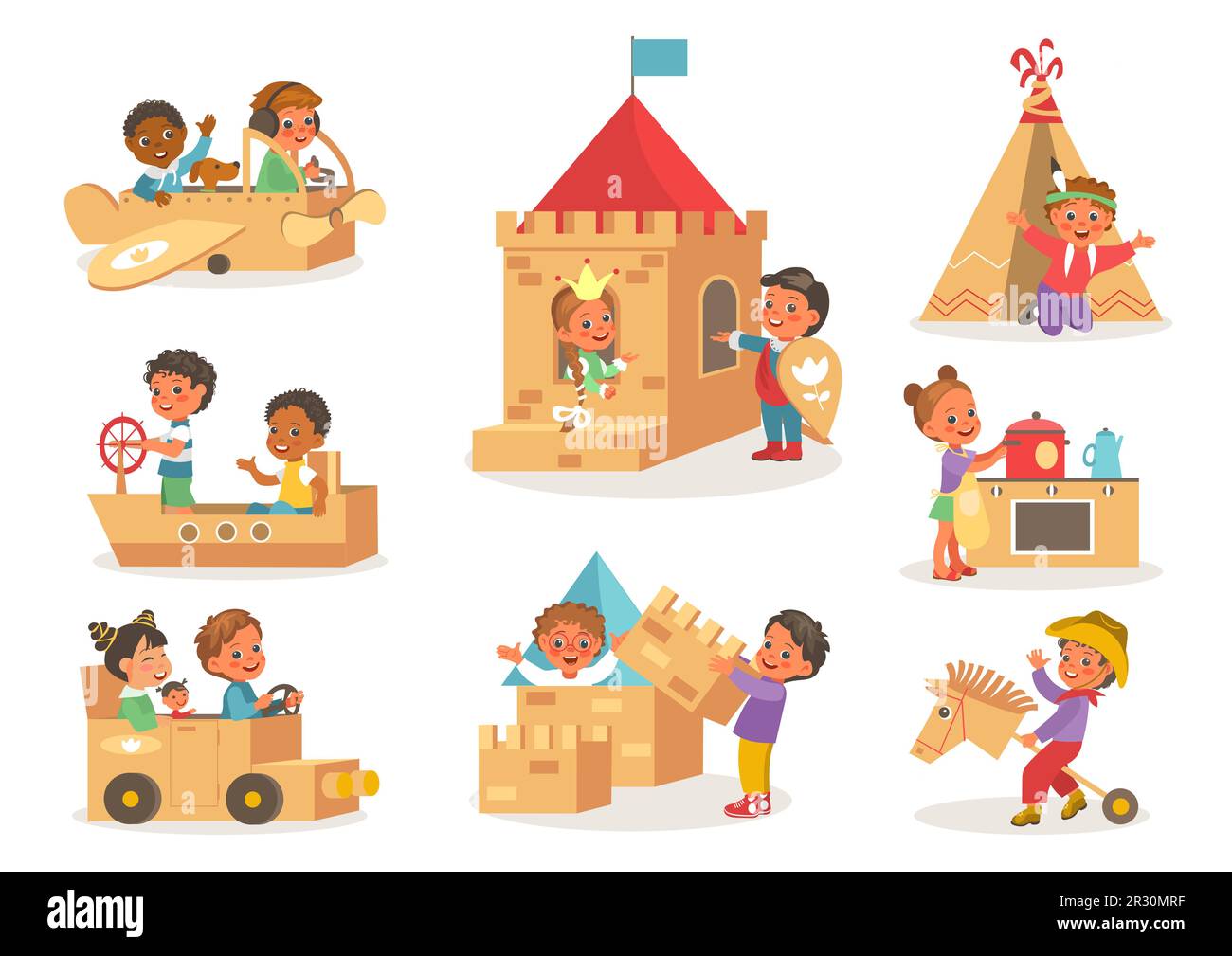 Jeux de carton pour enfants. Les enfants jouent avec des boîtes. Tipi ...