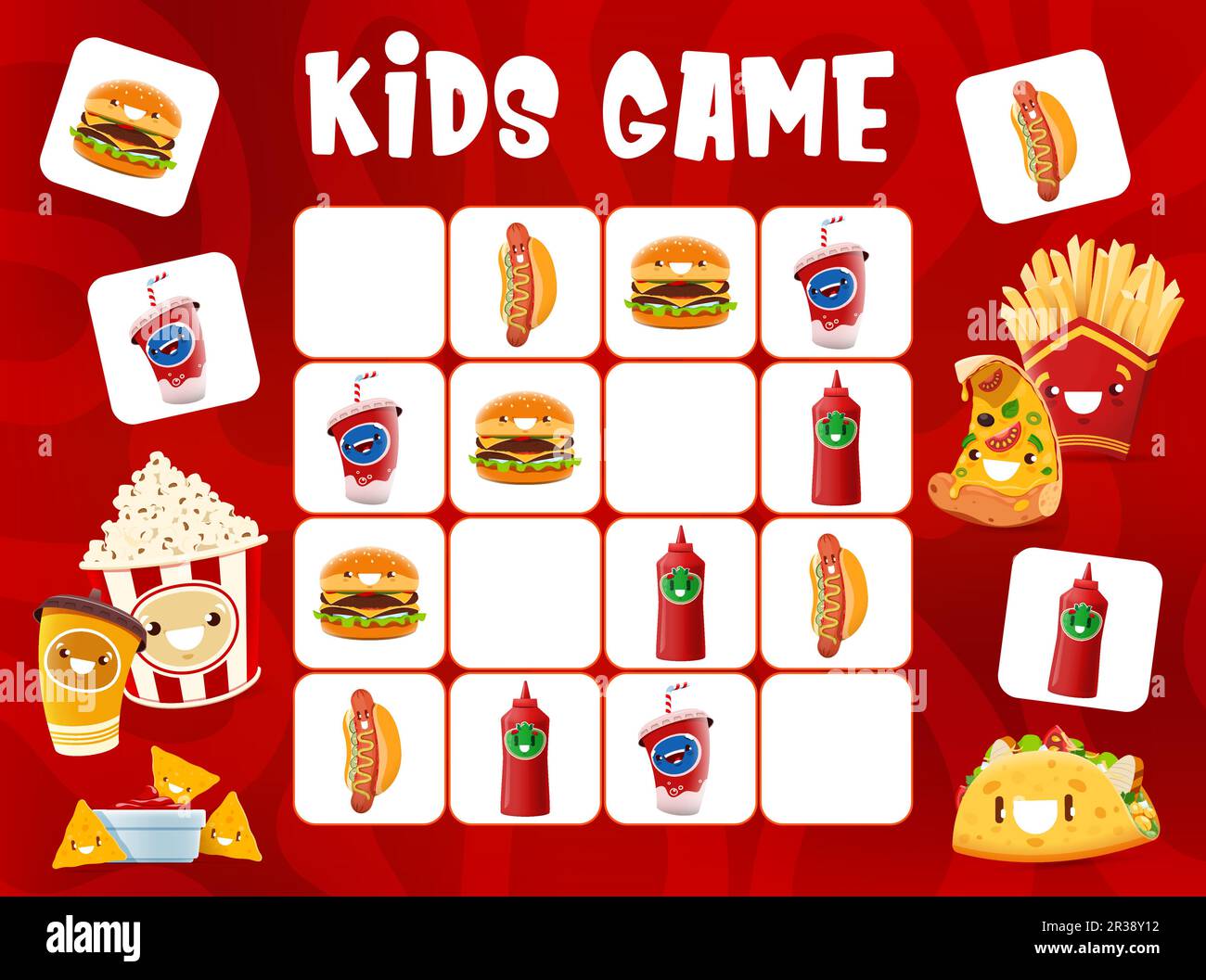 Jeu pour enfants Sudoku, personnages de fast food à emporter animés ...