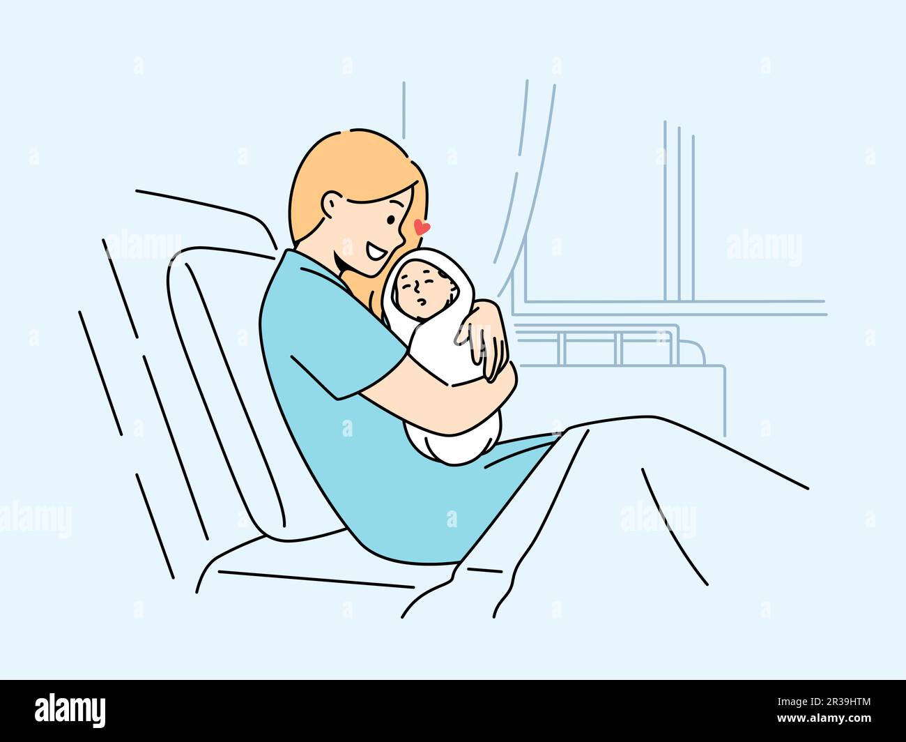 Une femme heureuse s'assoit dans un lit d'hôpital pour un bébé en ...