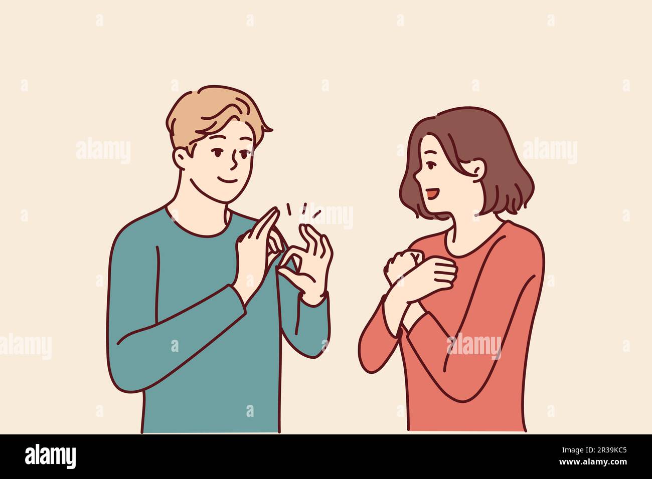 L'homme et la femme sourds-muets parlent en langage des signes et ...