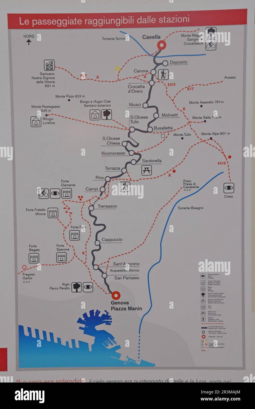 Une carte du pittoresque chemin de fer à voie étroite Genova Casella à ...