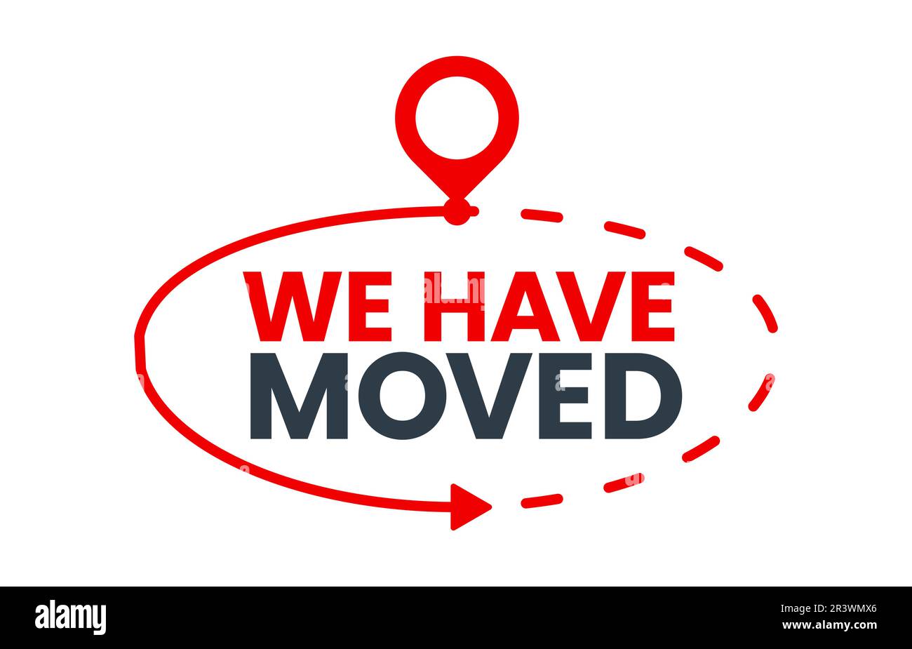 Icône déplacement. Nous avons déplacé le signe. Annonce de changement d'adresse de magasin ...