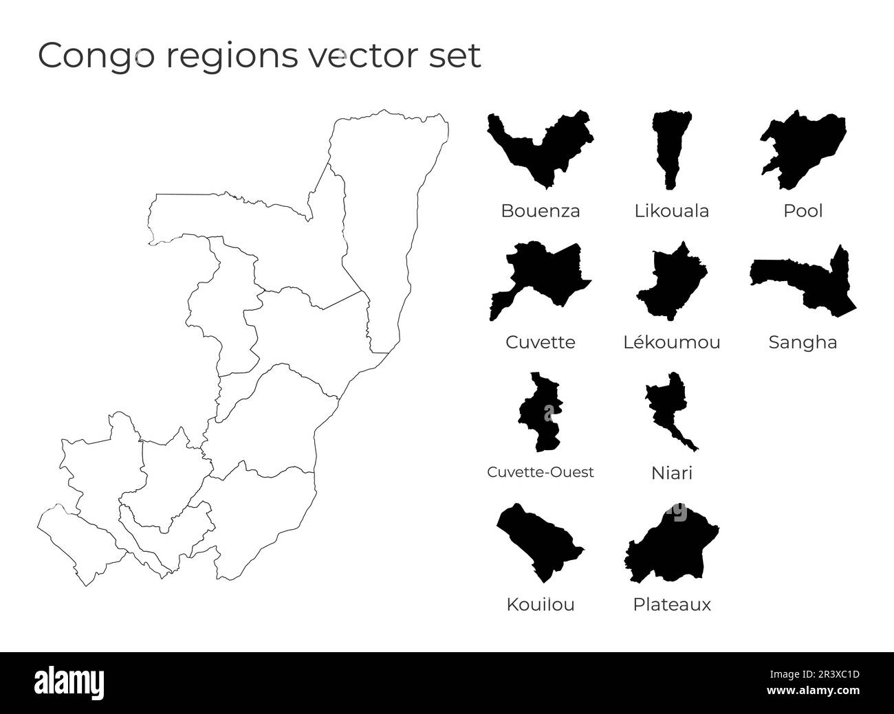 Carte du Congo avec les formes des régions. Carte vectorielle vierge du ...