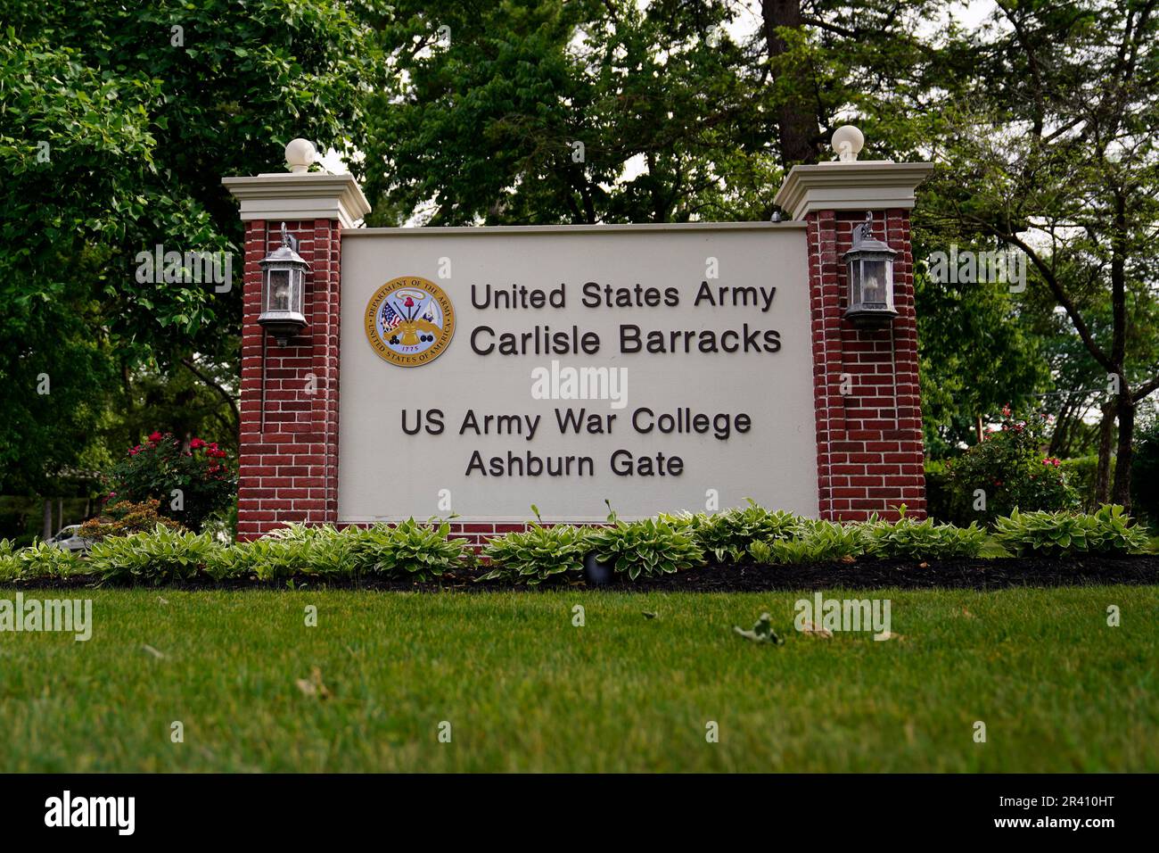 FILE - An entrance sign is seen outside the U.S. Army's Carlisle ...