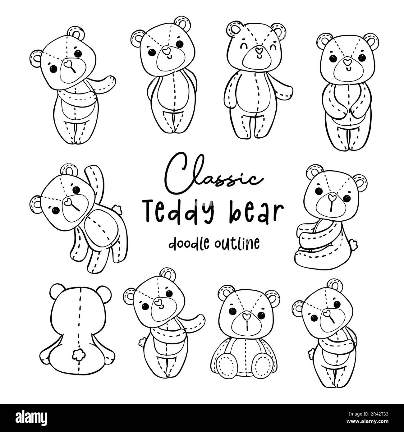 Adorable romantique Saint-Valentin Teddy Bear Doodle main dessin dessin ...