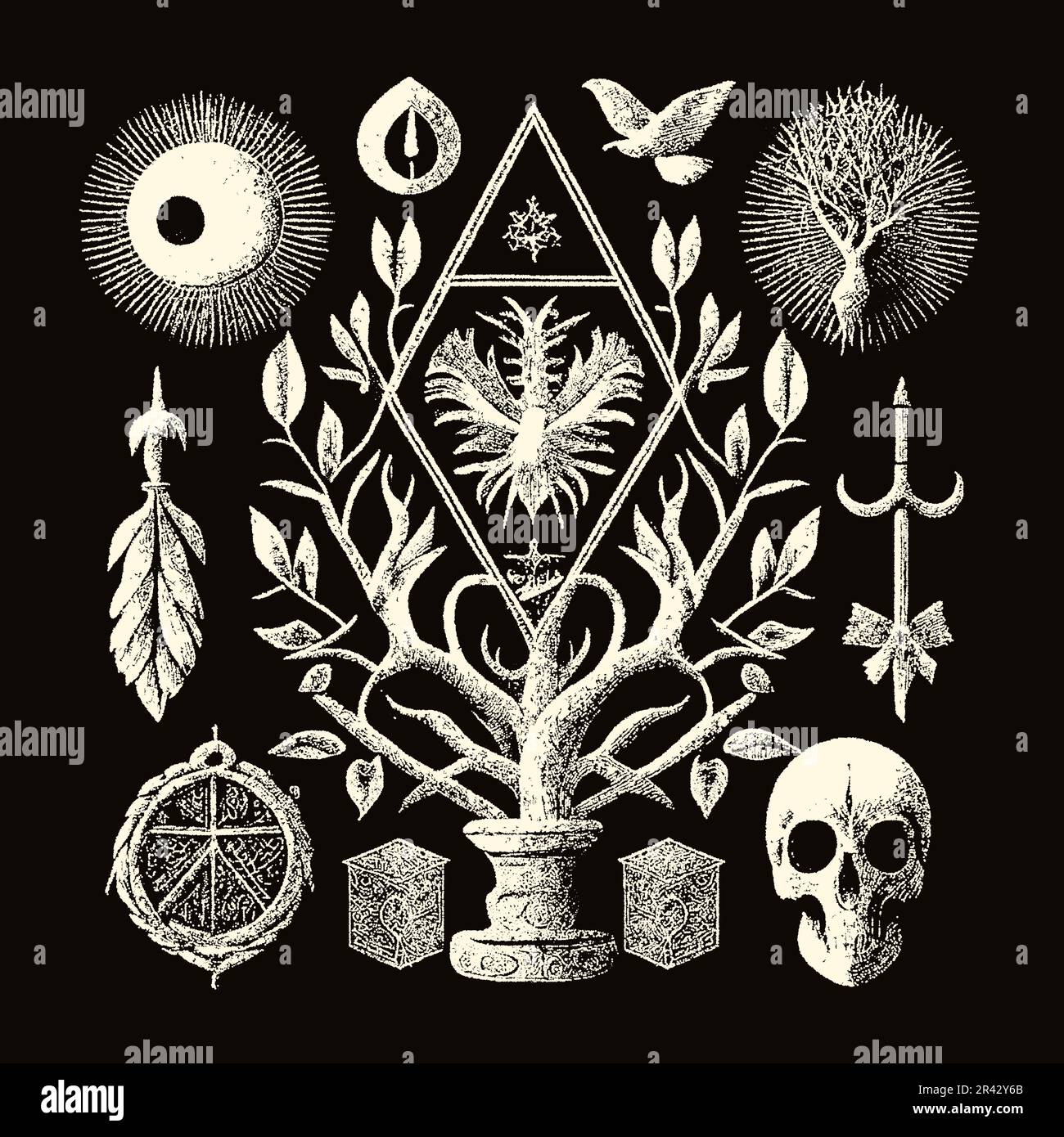 Composition de symboles occultes en style travail de la main. Éléments ...