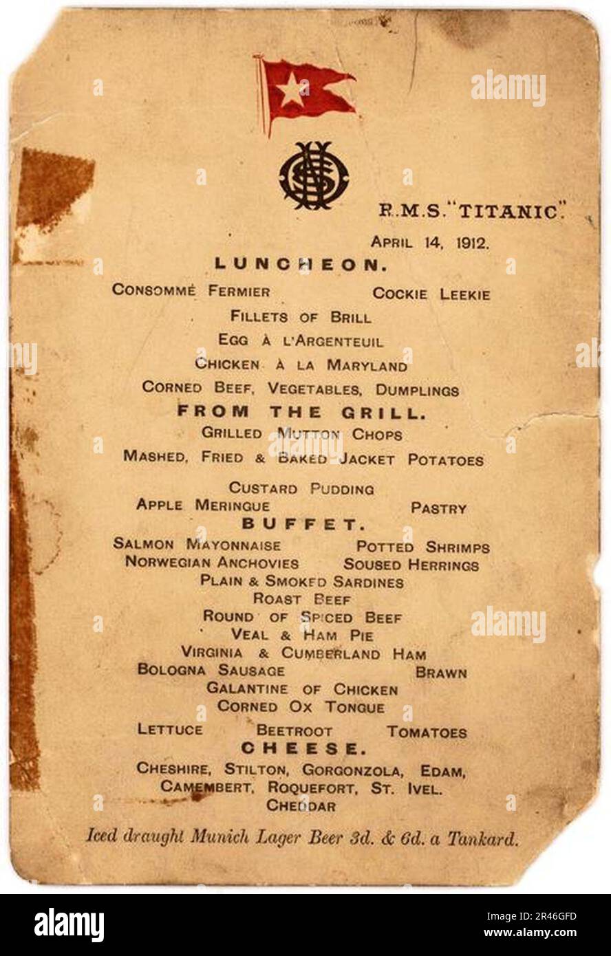 Titanic menu Banque de photographies et d’images à haute résolution - Alamy