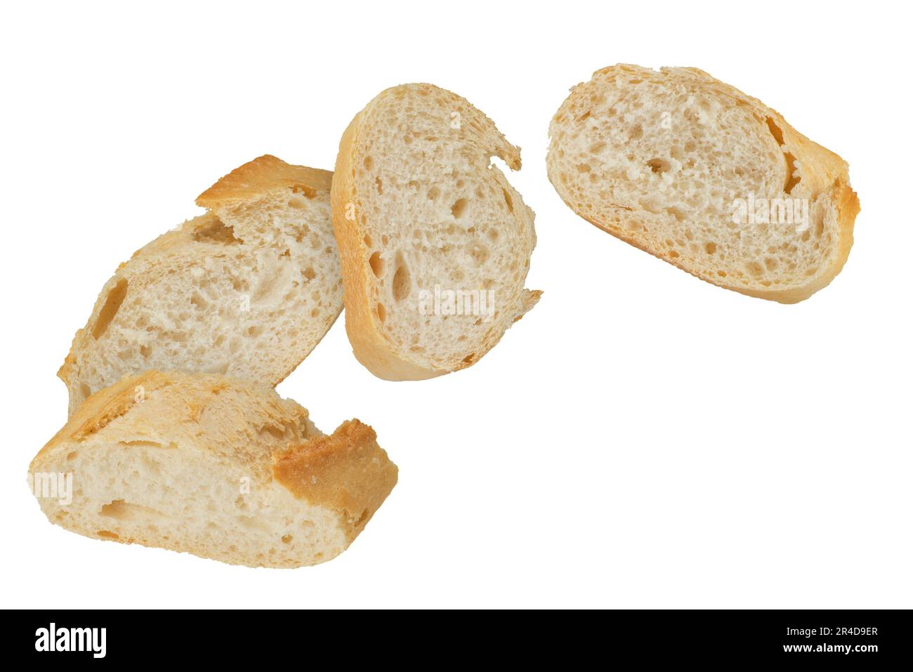 Tranches de pain blanc long isolées sur fond blanc. Tranches de ...