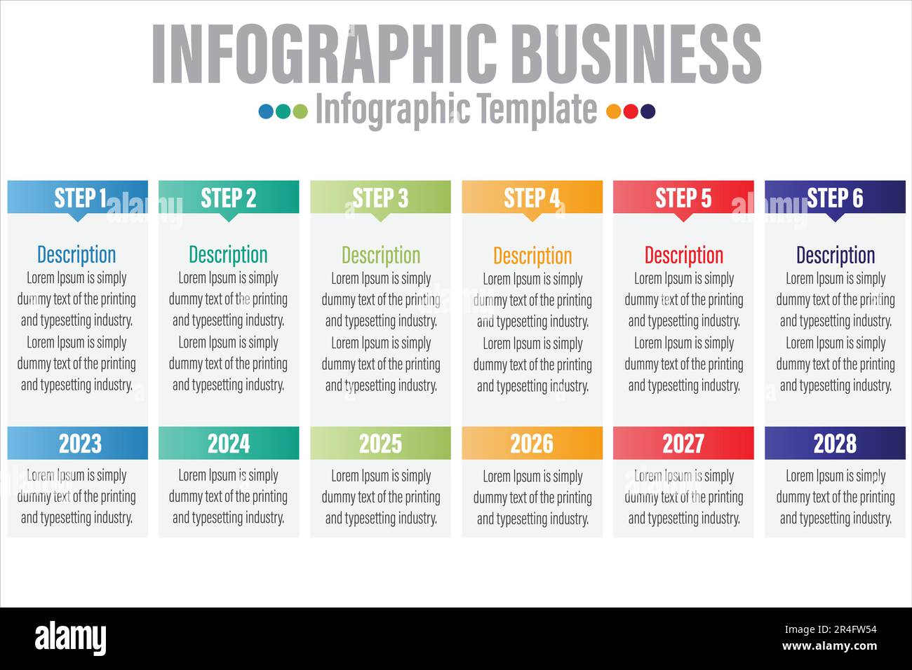 Concept de processus avec six 6 étapes successives. Six éléments ...