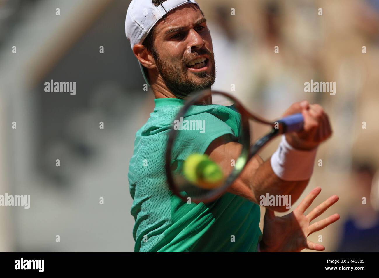 Russia's Karen Khachanov plays a shot against France's Constant ...