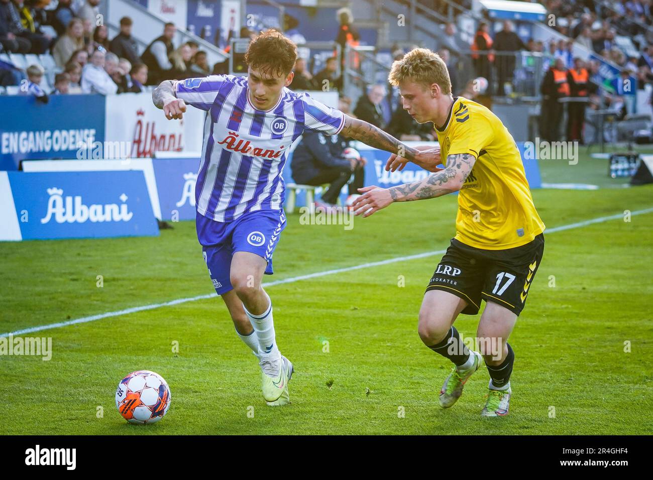 Odense, Danemark. 26th, mai 2023. Nicholas Mickelson (2) d'OB et Mikkel ...