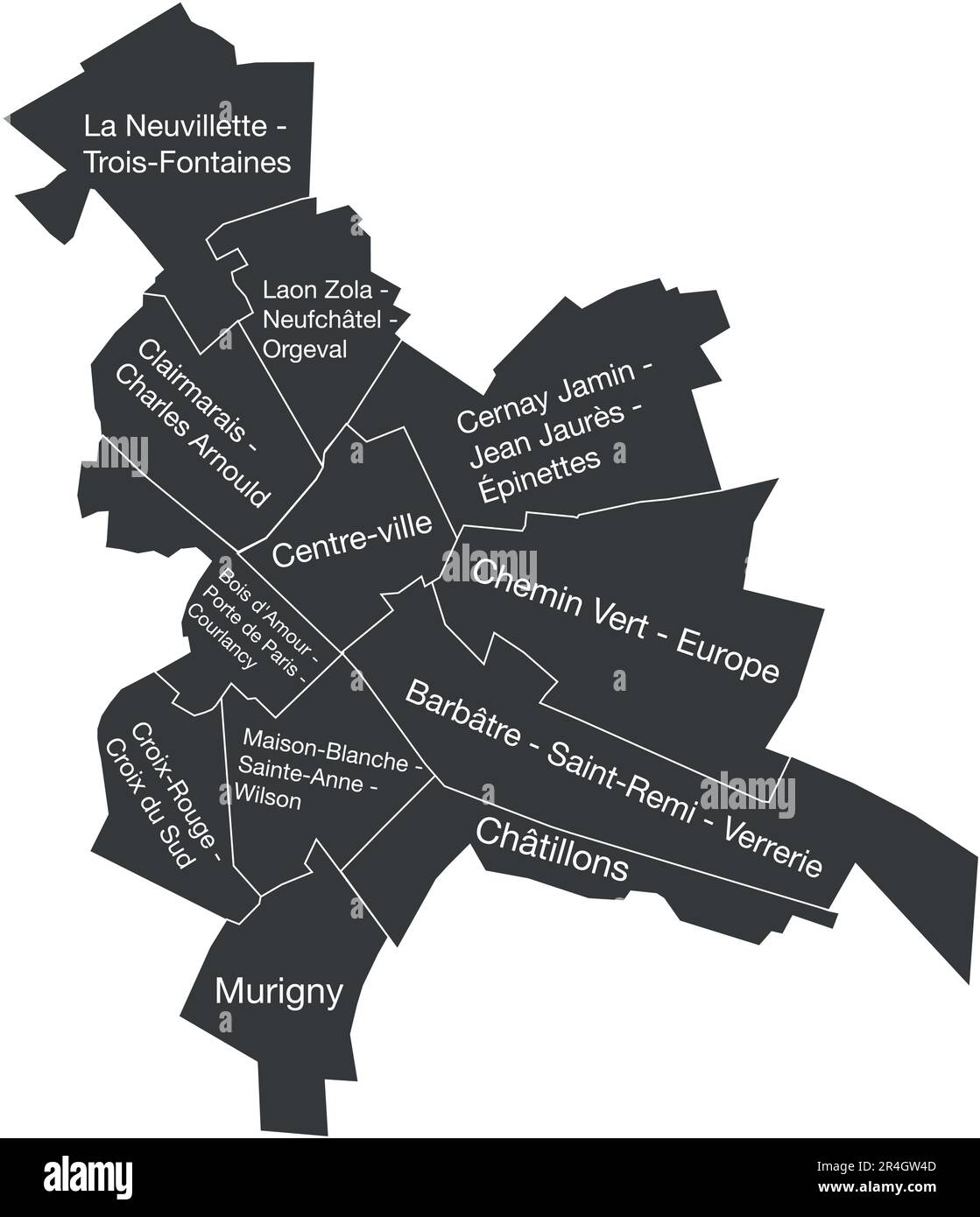 Carte des quartiers marqués gris foncé de REIMS, FRANCE Image ...