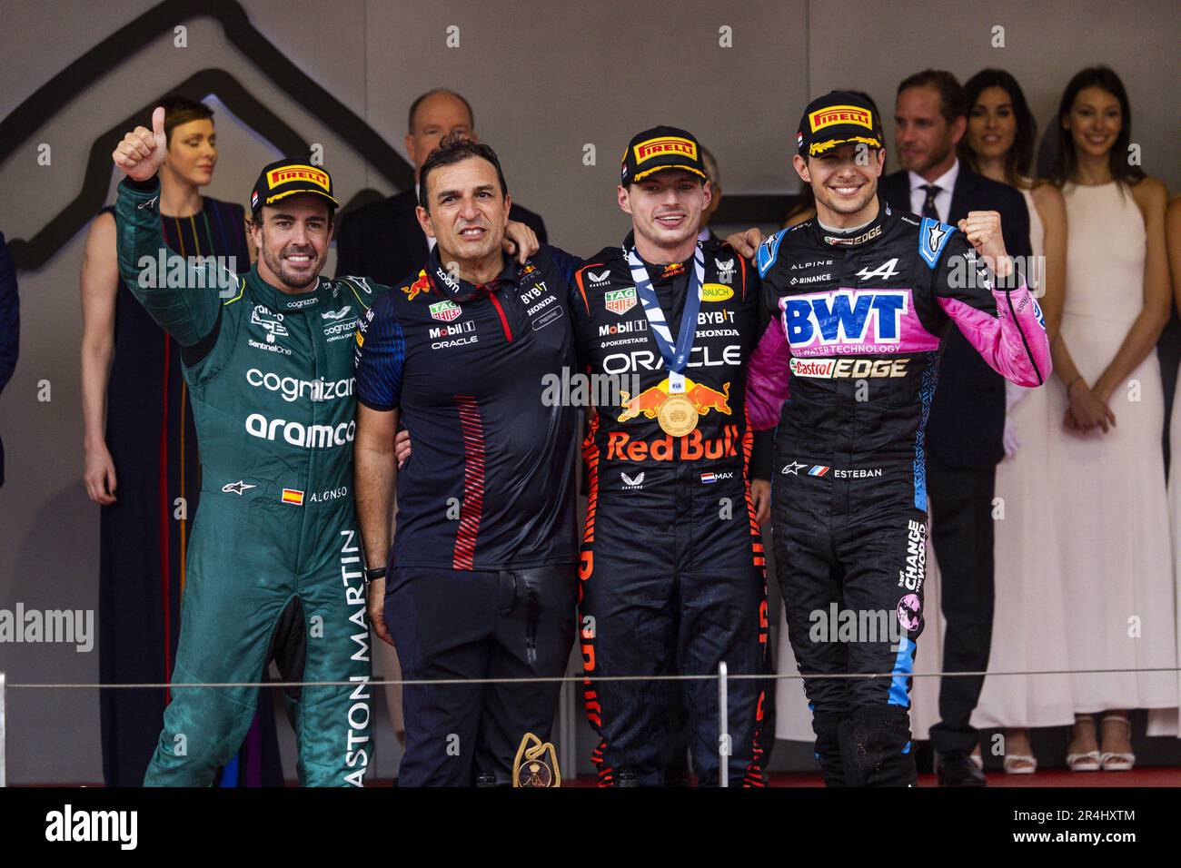 Podium, ALONSO Fernando (spa), Aston Martin F1 Team AMR23, VERSTAPPEN ...
