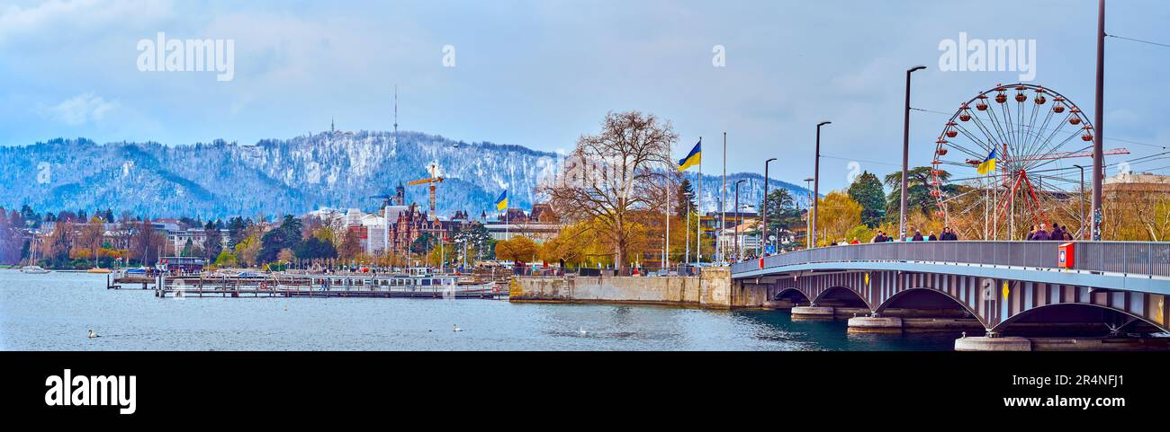 ZURICH, SUISSE - 3 AVRIL 2022 : Panorama de Quaibrucke et remblai du ...