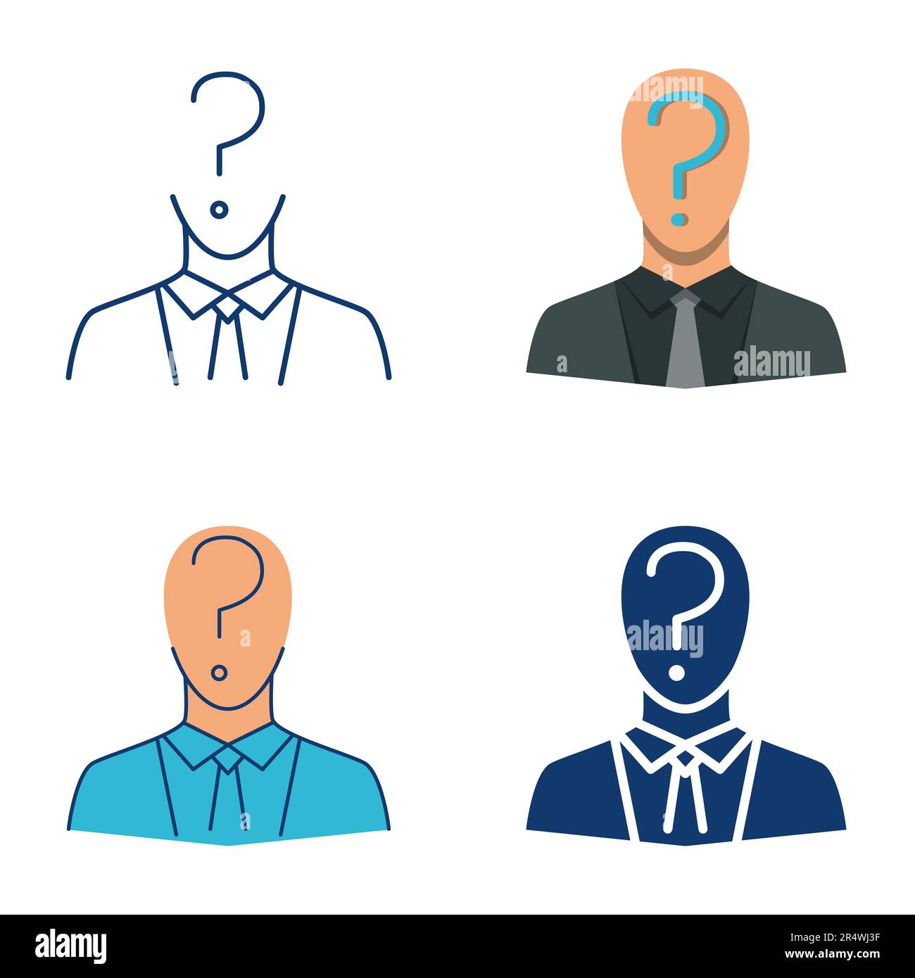 Icône de personne inconnue définie dans le style plat et ligne. Symbole homme non identifié ...