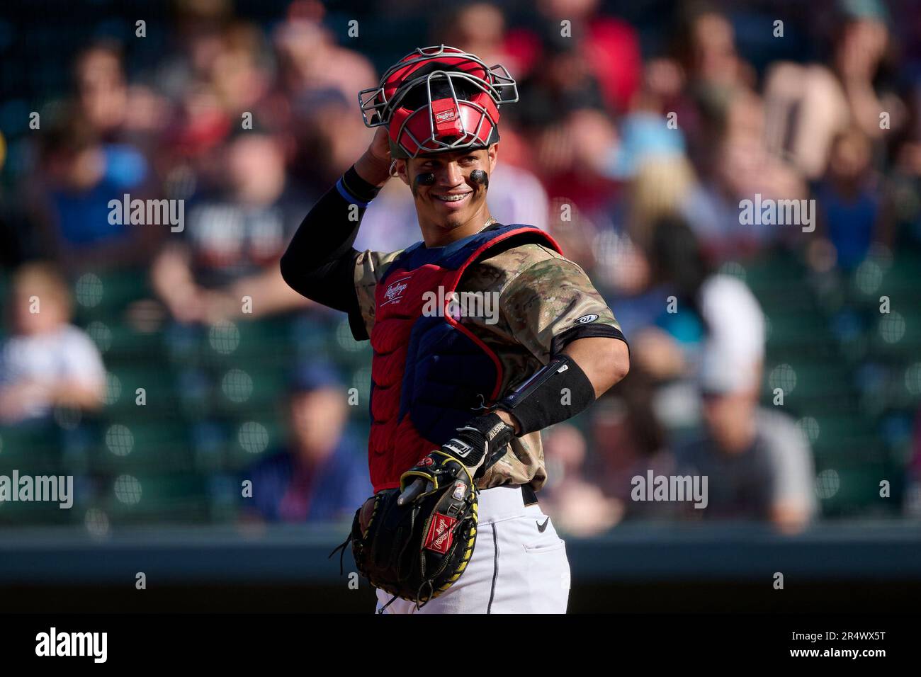 Indianapolis Indians catcher Endy Rodriguez (5) during an MiLB ...