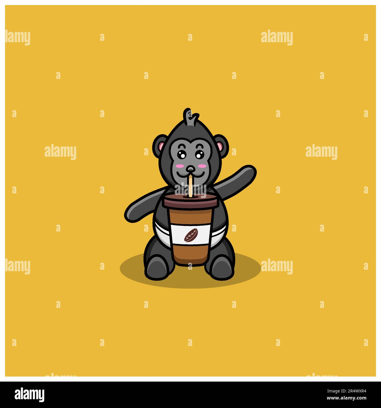Mignon bébé King Kong avec une tasse de café. Personnage, mascotte ...