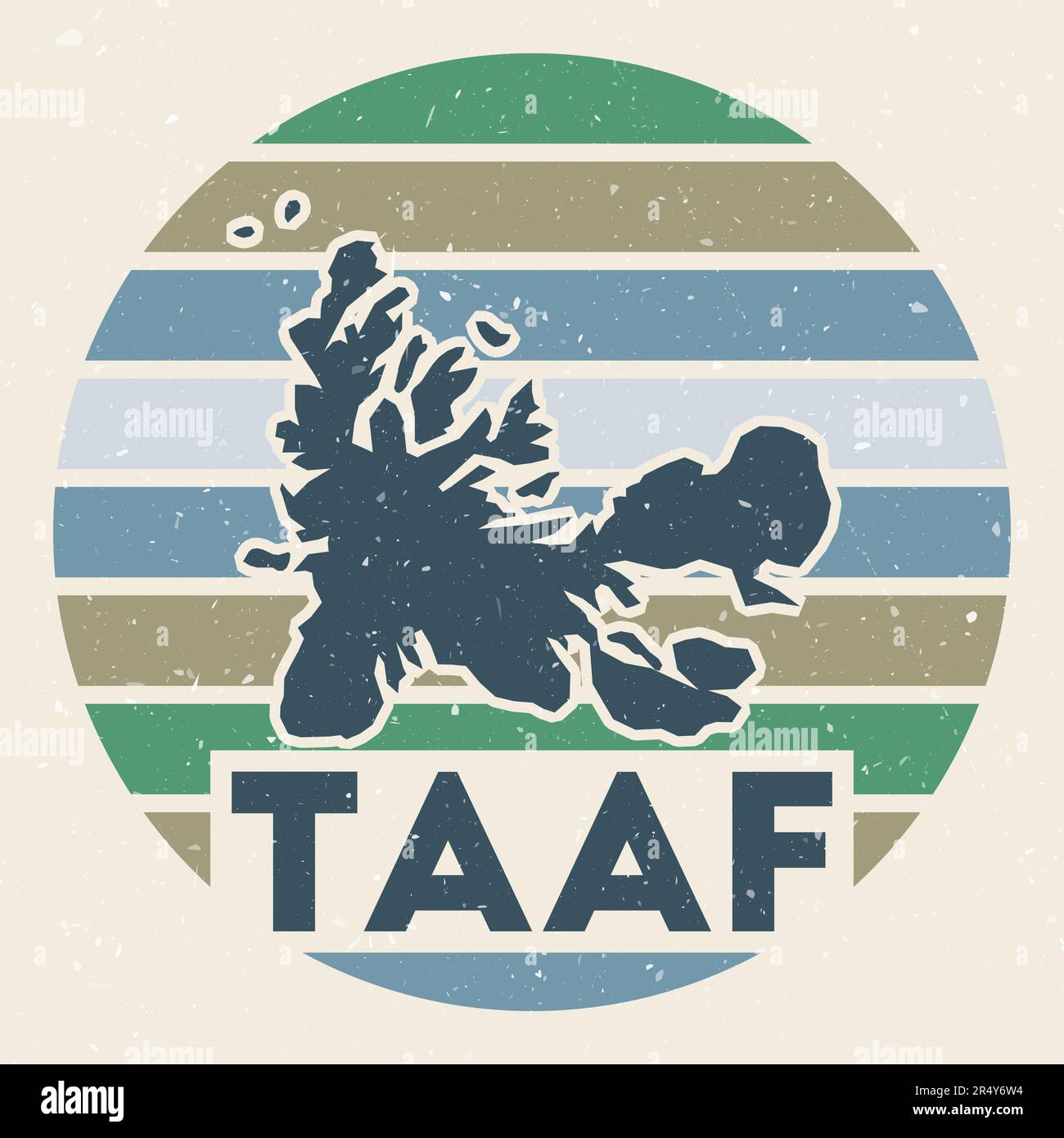 Logo TAAF. Signe avec la carte du pays et des rayures colorées ...
