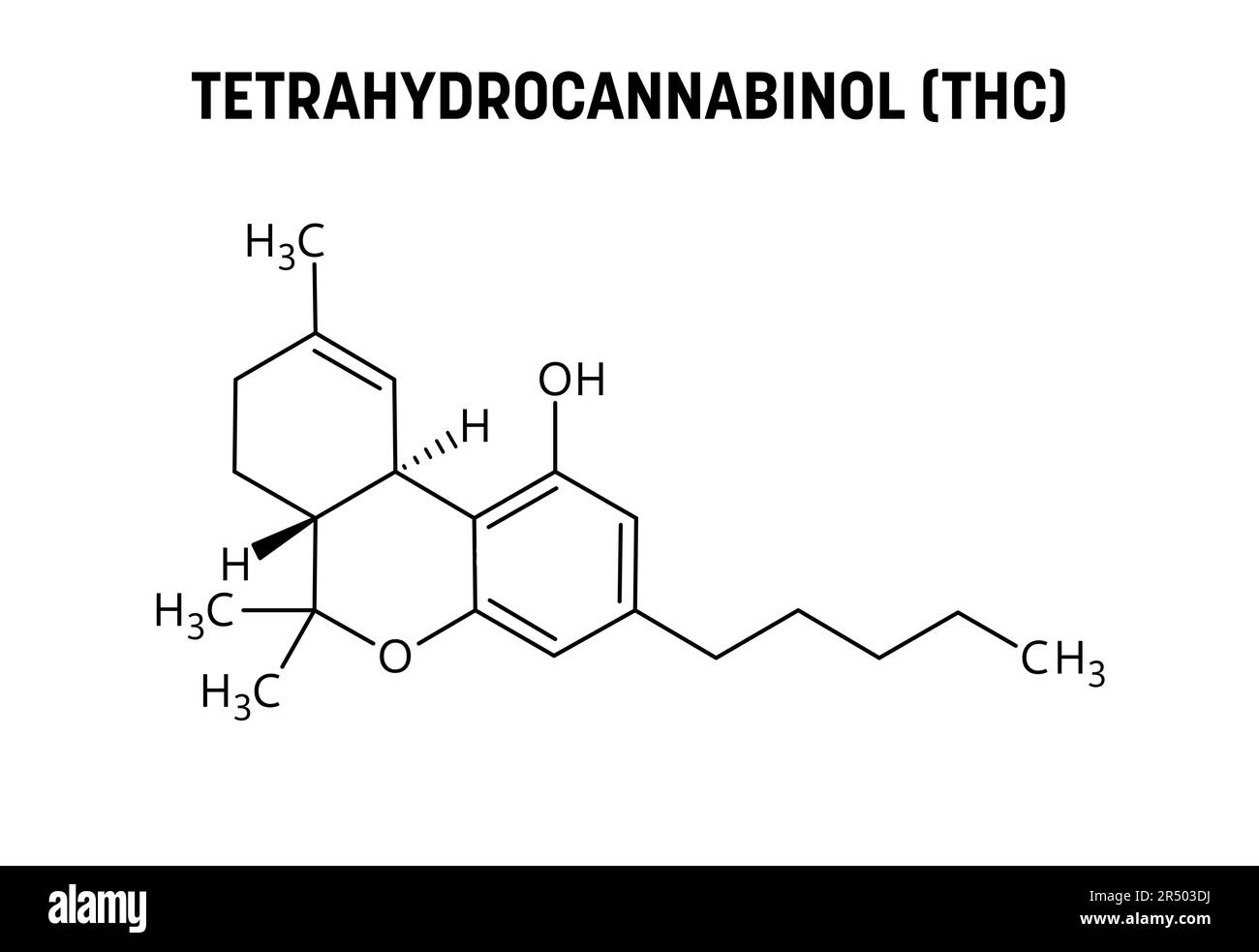Tétrahydrocannabinol, ou THC, structure moléculaire. Le ...