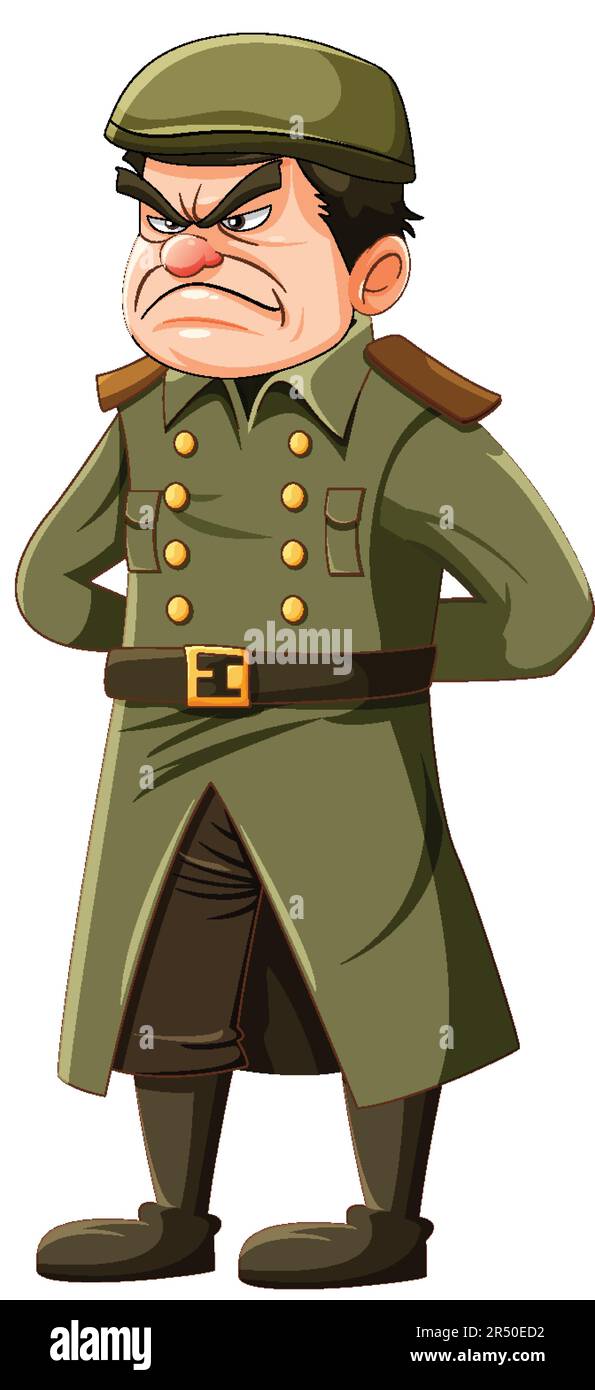 Illustration de personnage de dessin animé d'officier de l'armée grognon Image Vectorielle Stock ...