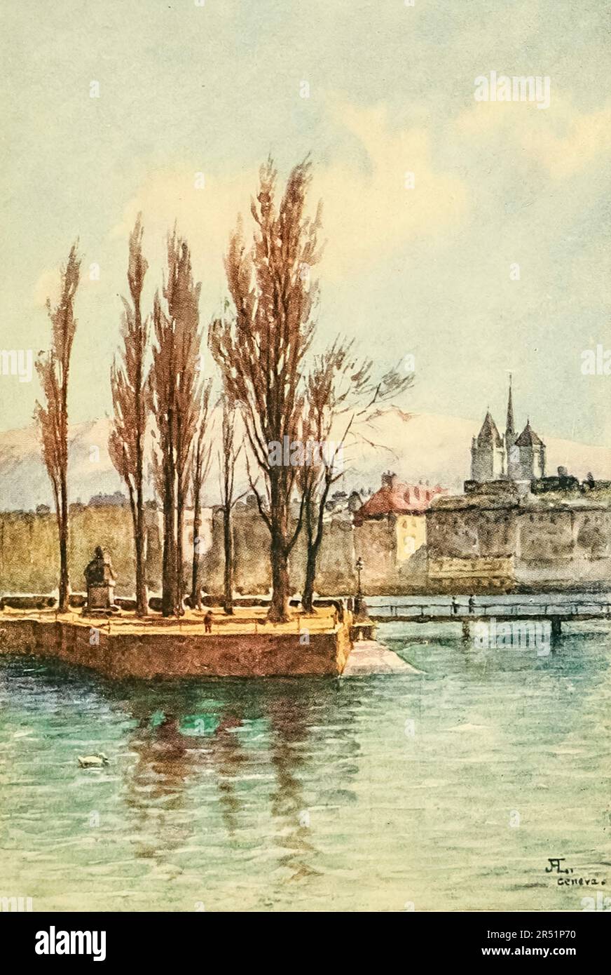 La statue de Jean Jacques Rousseau sur l'île du Rhône, Genève, de l ...