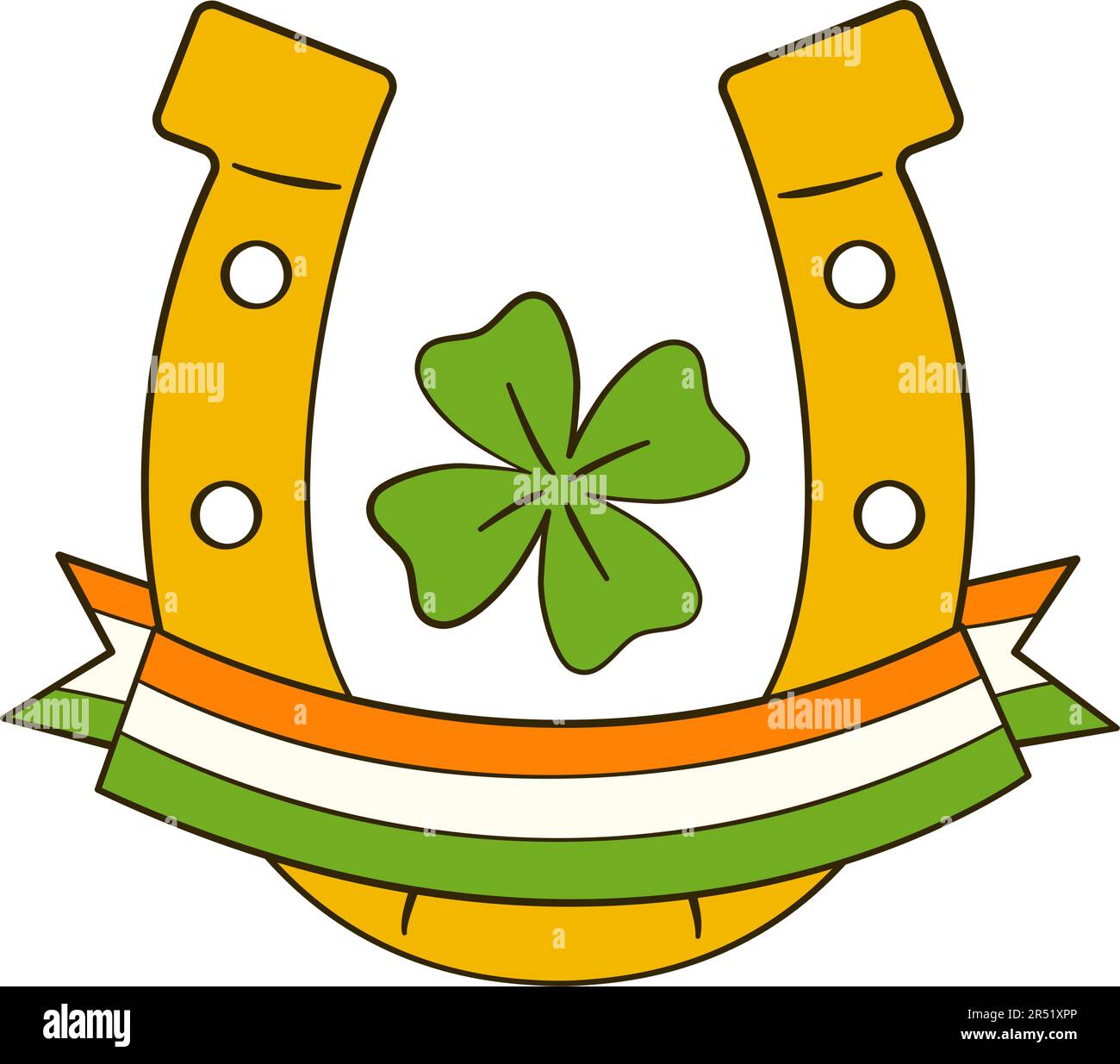 Fer à cheval avec trèfle et ruban aux couleurs du drapeau irlandais. St ...