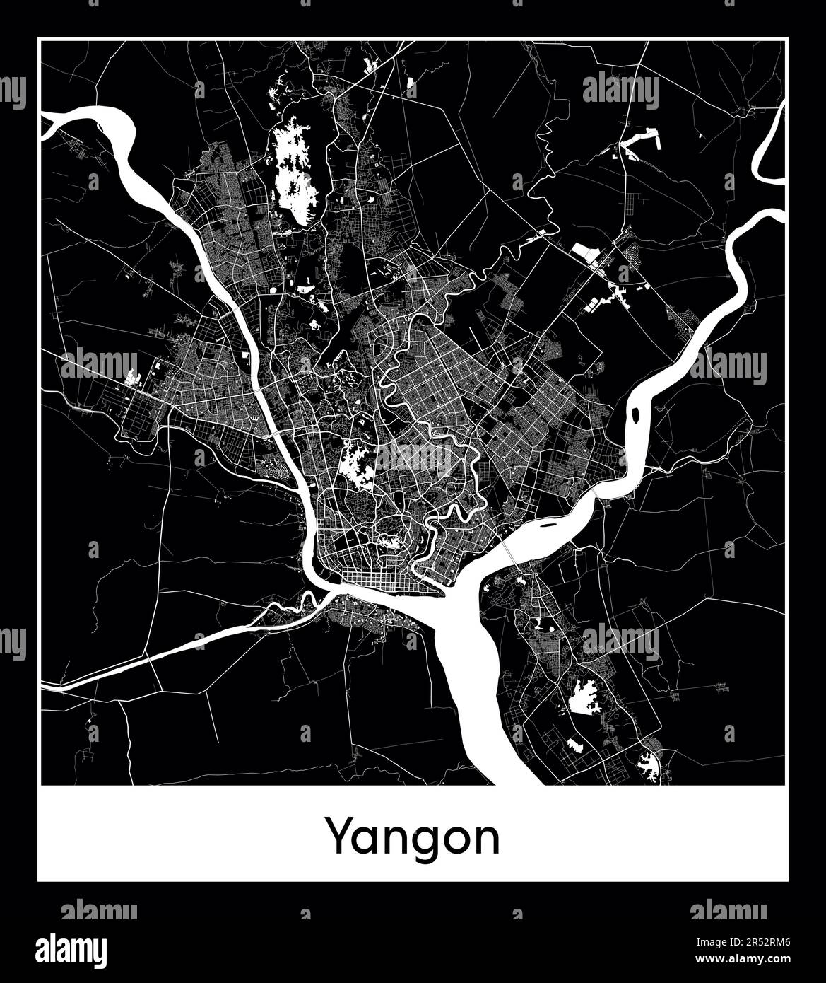 Carte minimale de la ville de Yangon (Myanmar Aminimal City map of ...