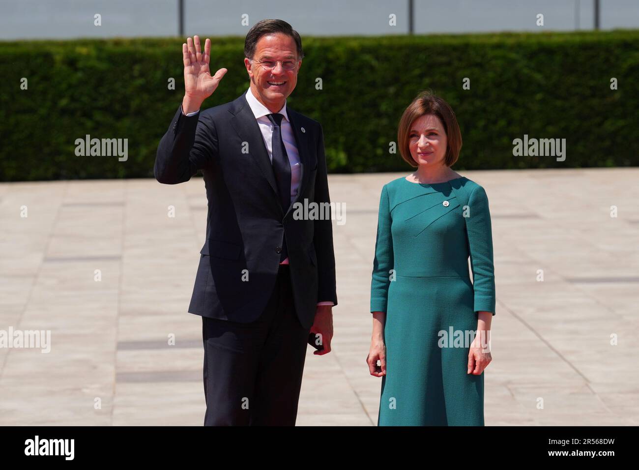 President of Moldova Maia Sandu, right, welcomes Mark Rutte, Prime ...