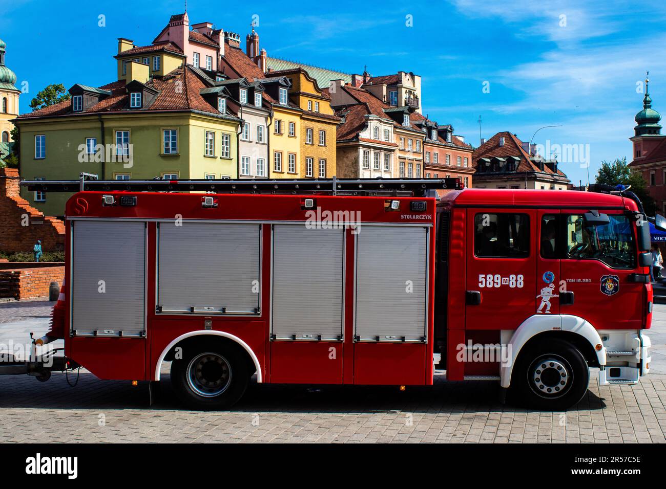 Varsovie, Pologne - 28 mai 2023 conduite d'un incendie dans le centre ...
