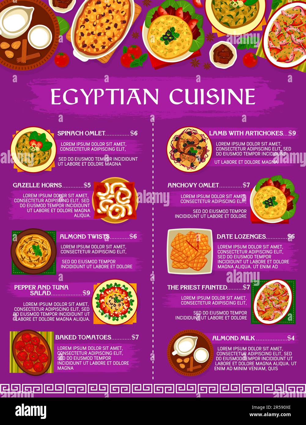 Menu de cuisine égyptienne, plats égyptiens et repas du restaurant ...