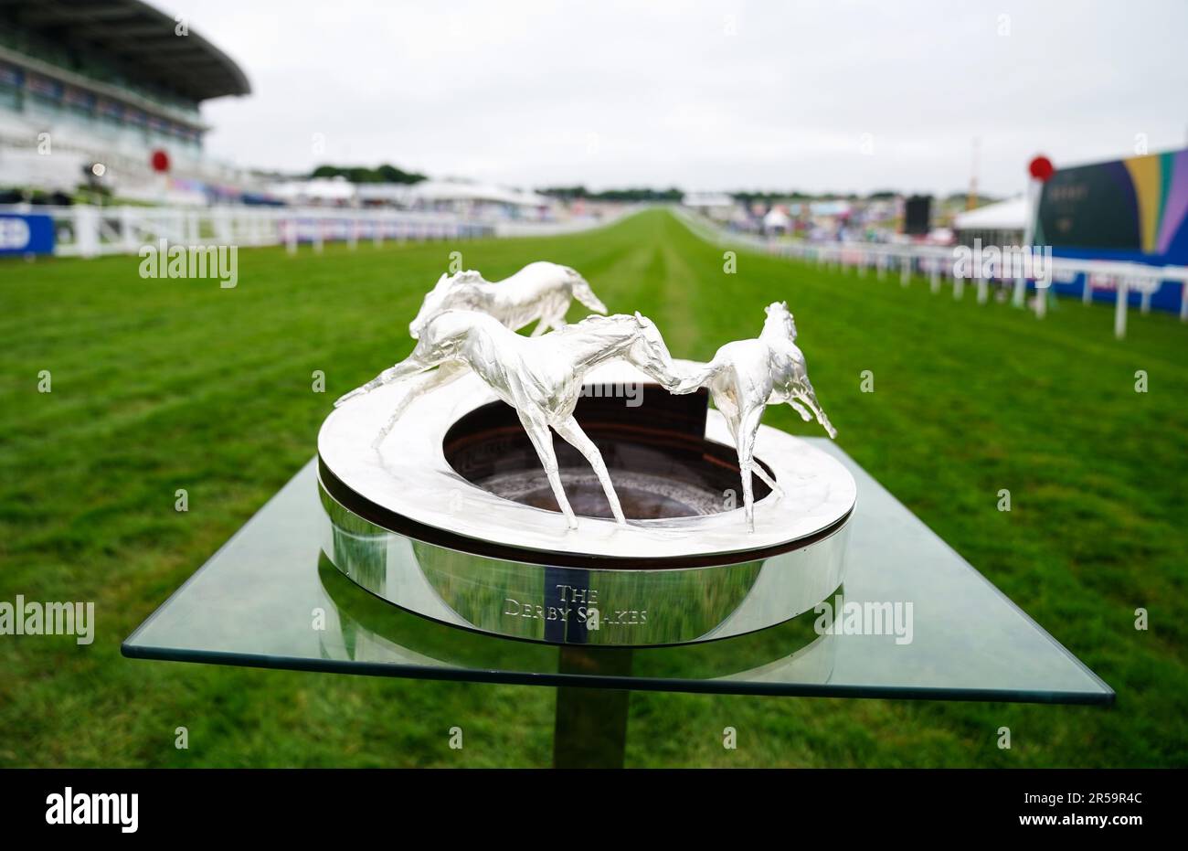 Une vue sur le trophée Derby Stakes avant la journée des dames du Derby ...
